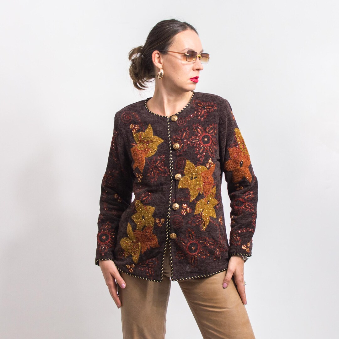 Boho Jacket Vintage Embroidered Blazer Indigo Moon Women Oversized Size ...