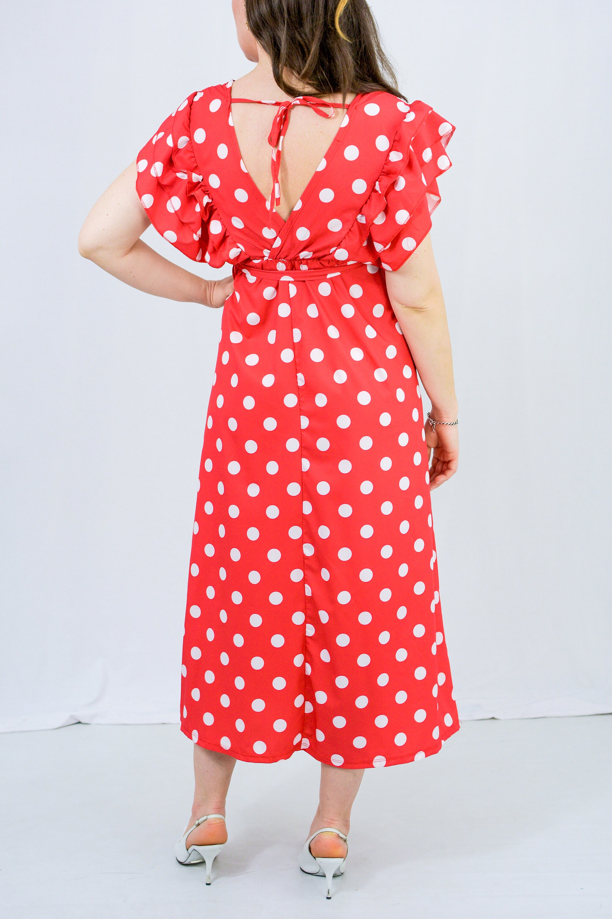 Red Dotted Dress Vintage Polka Dots Short Sleeved Empire Waist L/XL - Etsy