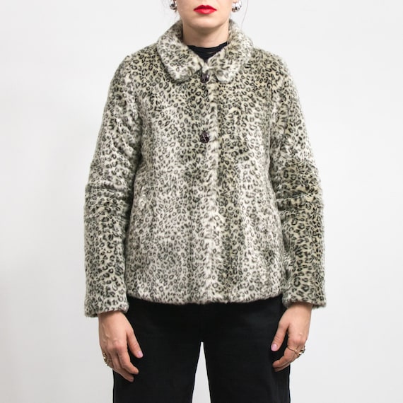 Snow Leopard Faux fur Vintage jacket animal pattern w… - Gem