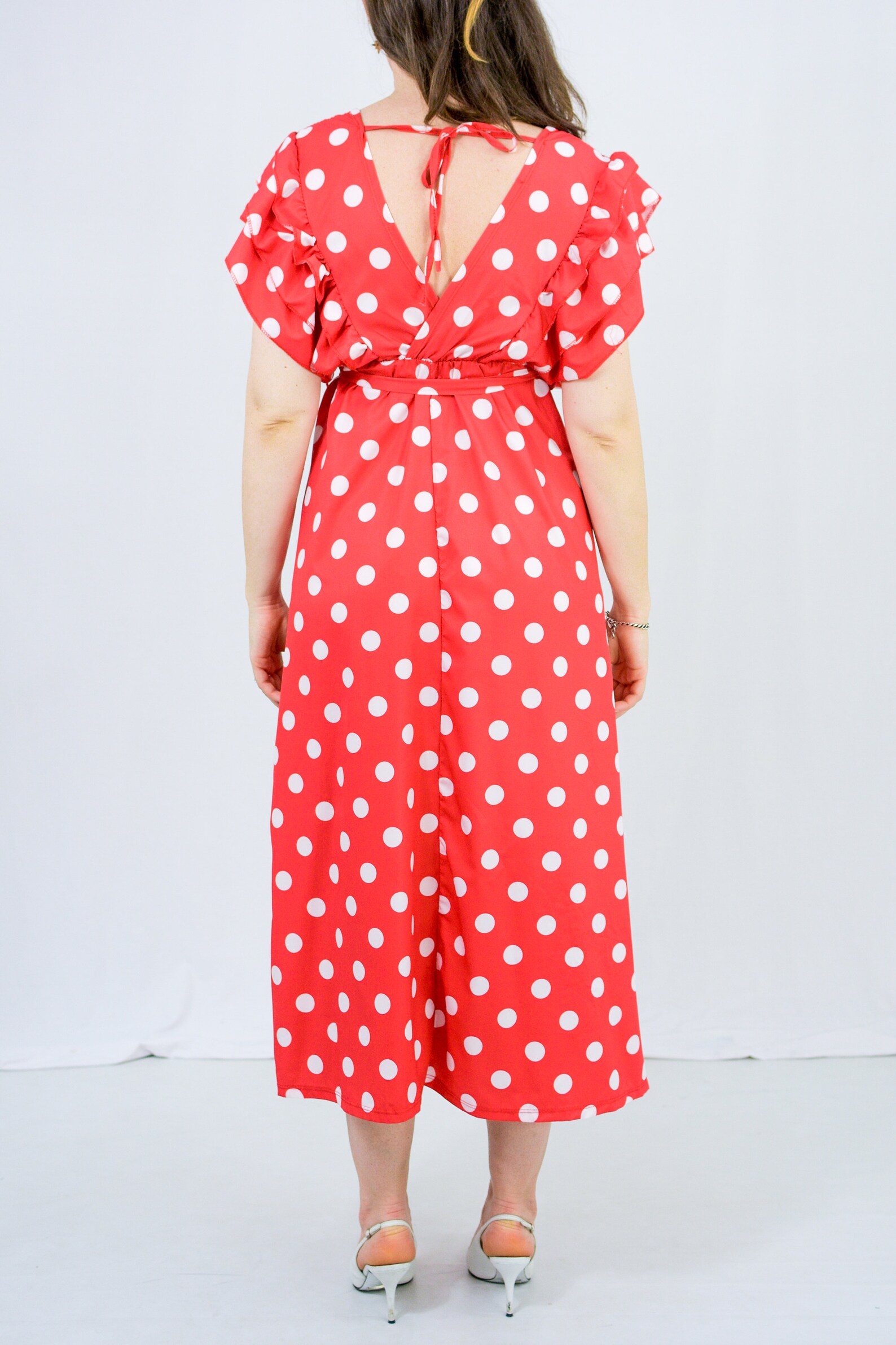 Red Dotted Dress Vintage Polka Dots Short Sleeved Empire Waist L/XL - Etsy