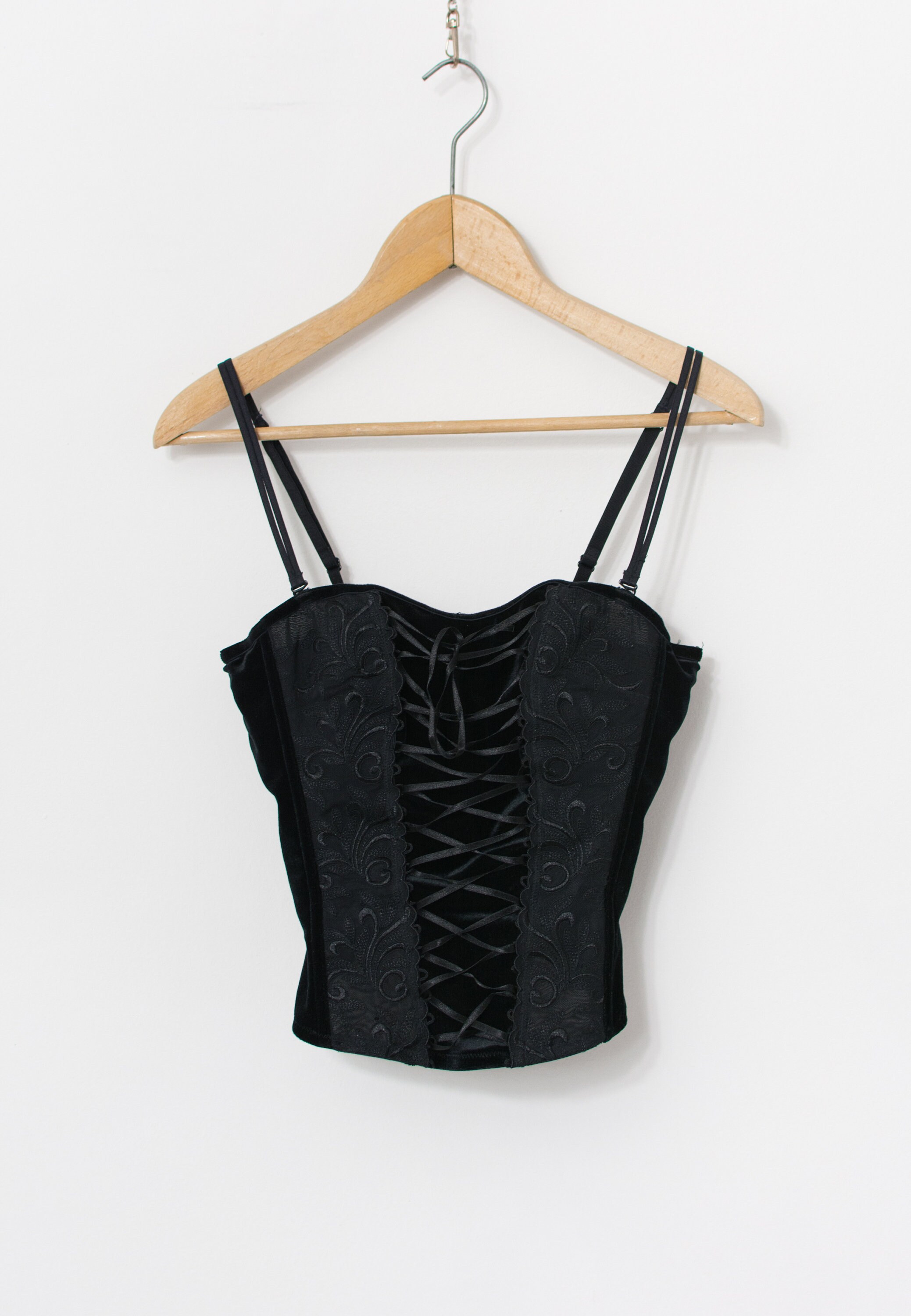 Vintage Velvet Corset Black Top Lacing Women Size 80B - Etsy