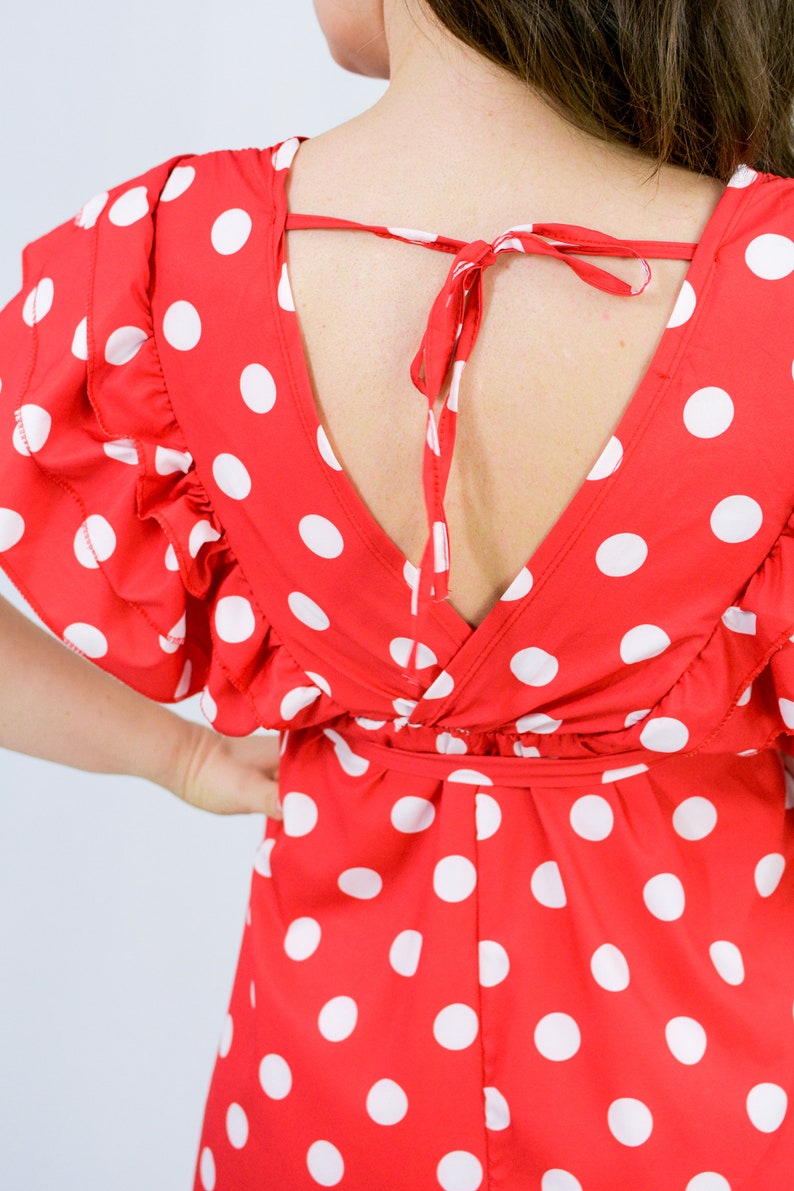 Red Dotted Dress Vintage Polka Dots Short Sleeved Empire Waist L/XL - Etsy