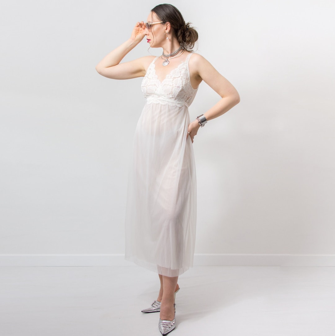 Vintage Sleeping Dress Boho Sheer Nightgown Romantic Women Size L - Etsy