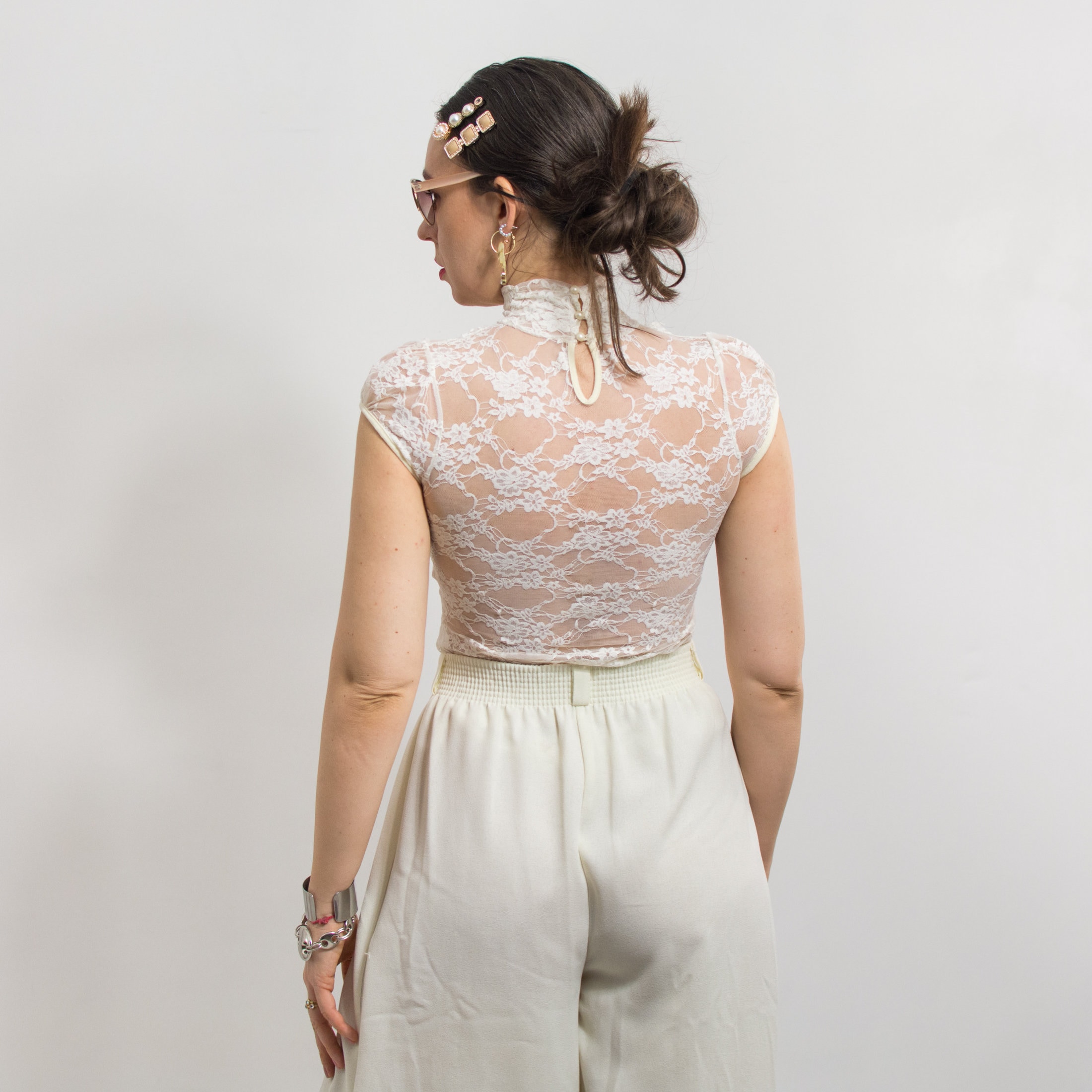 White Sheer Top Vintage Lace Blouse Women Size XS - Etsy