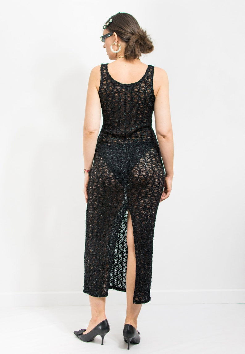 Bodycon Sheer Dress Vintage Black Mesh Slip Evening Women Size M - Etsy