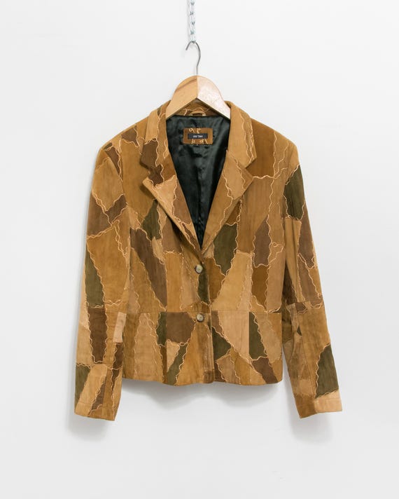 Patchwork suede leather jacket 90's Vintage retro wom… - Gem