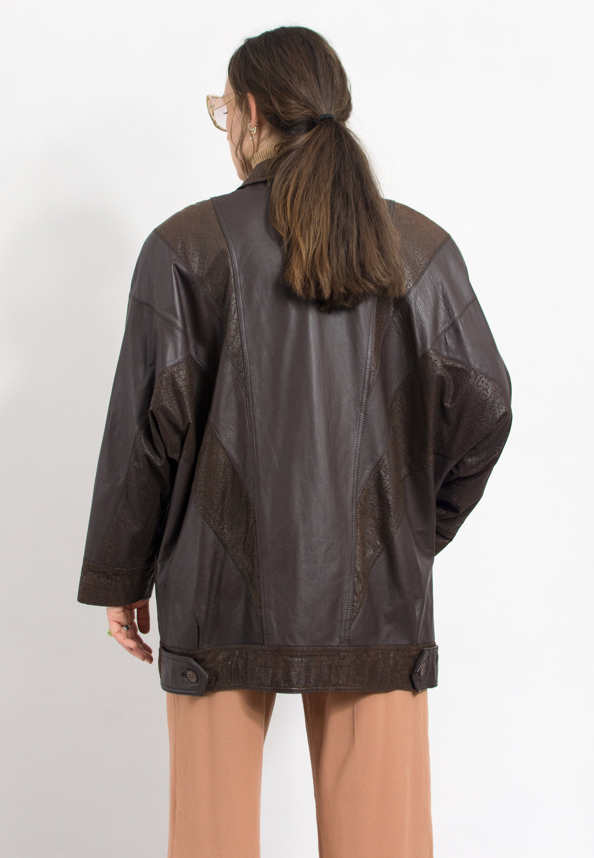 Vintage 80's Leather Jacket Brown Oversized Coat Women - Etsy