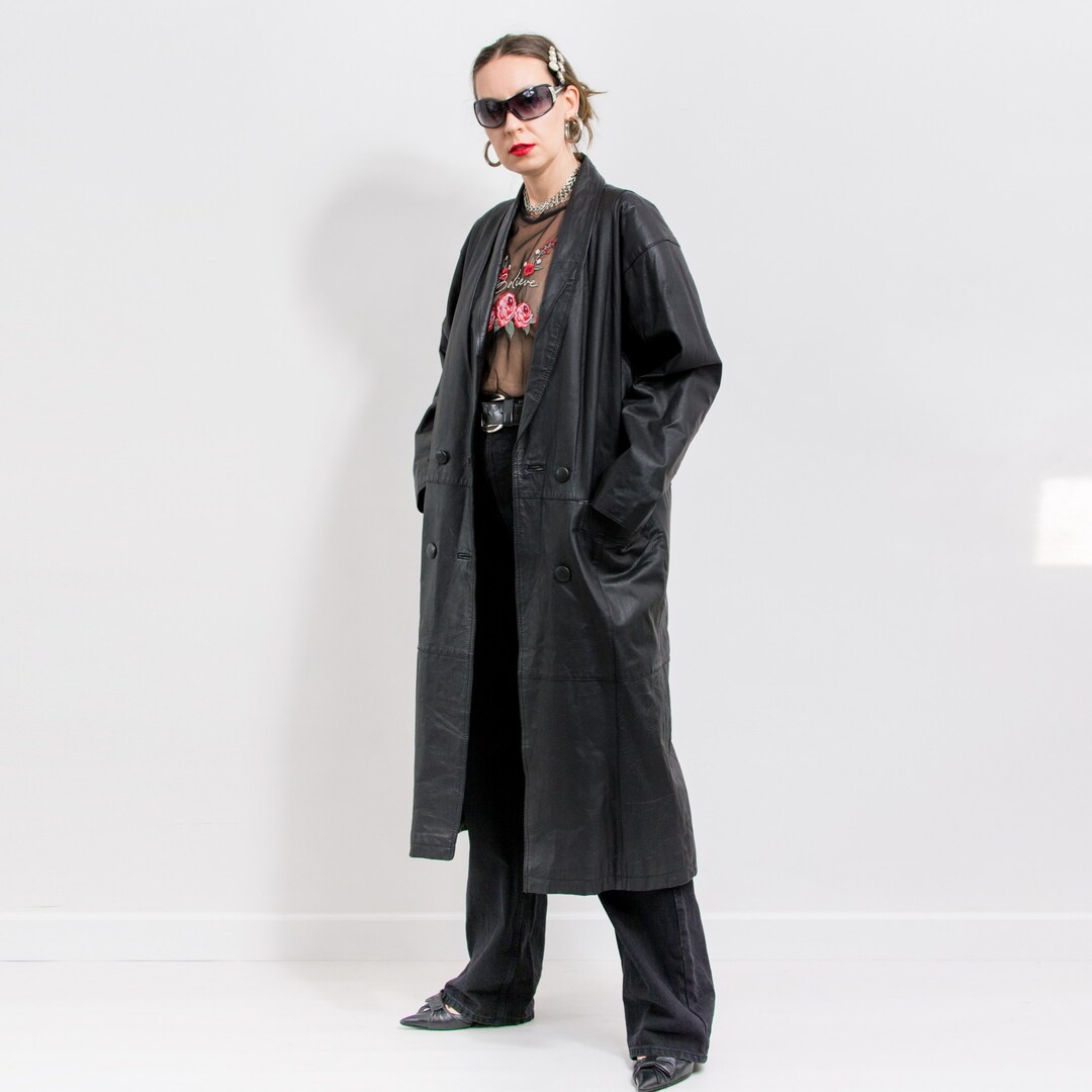Black Leather Trench Vintage 90's Matrix Coat Women Size L - Etsy