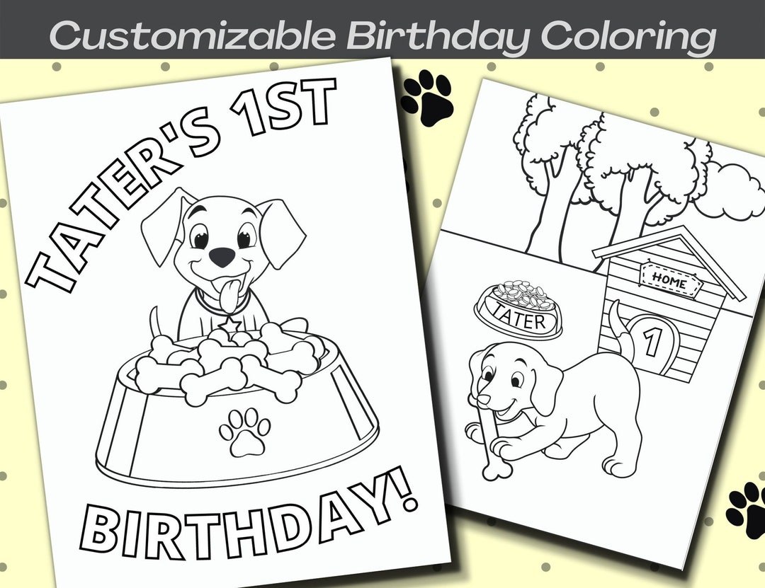 Dog Birthday Coloring - 3 Dog Custom Coloring Page, Dog Activity, Dog ...