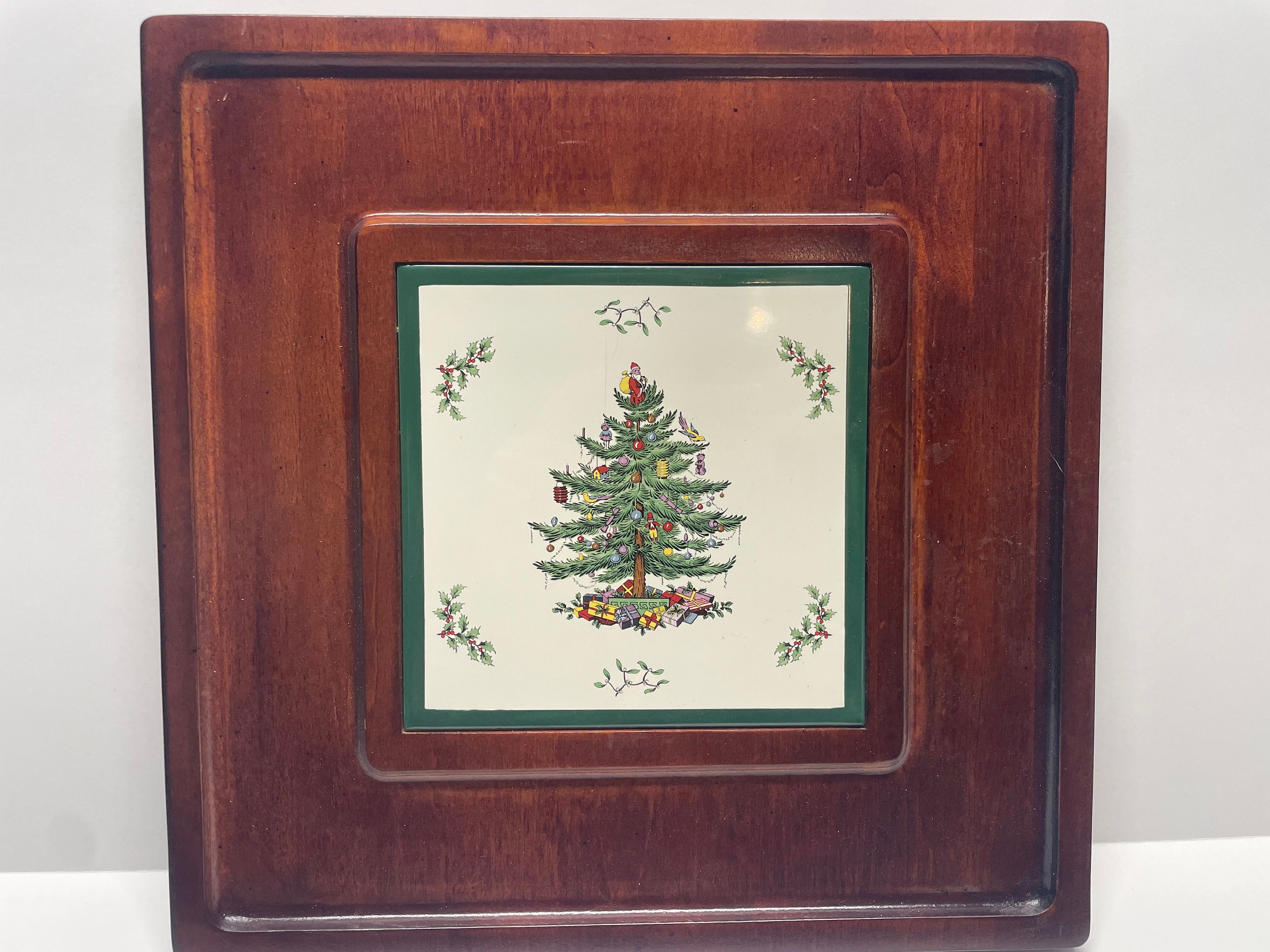 Spode Christmas Tree Cracker and Cheese Tray Knife 12 Wooden Tile ...
