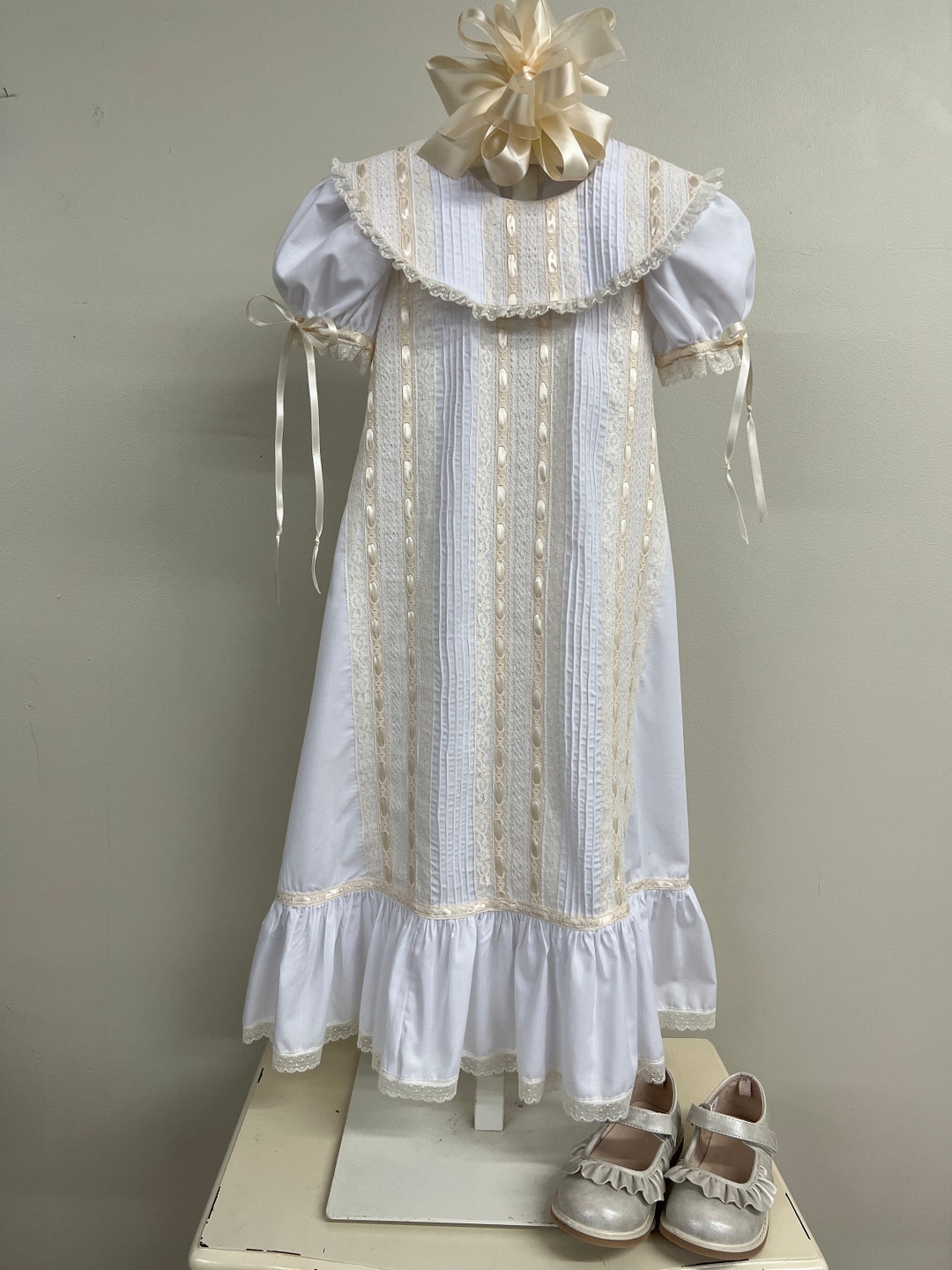 Ivory on White Batiste Pintucks and Lace Dress - Etsy