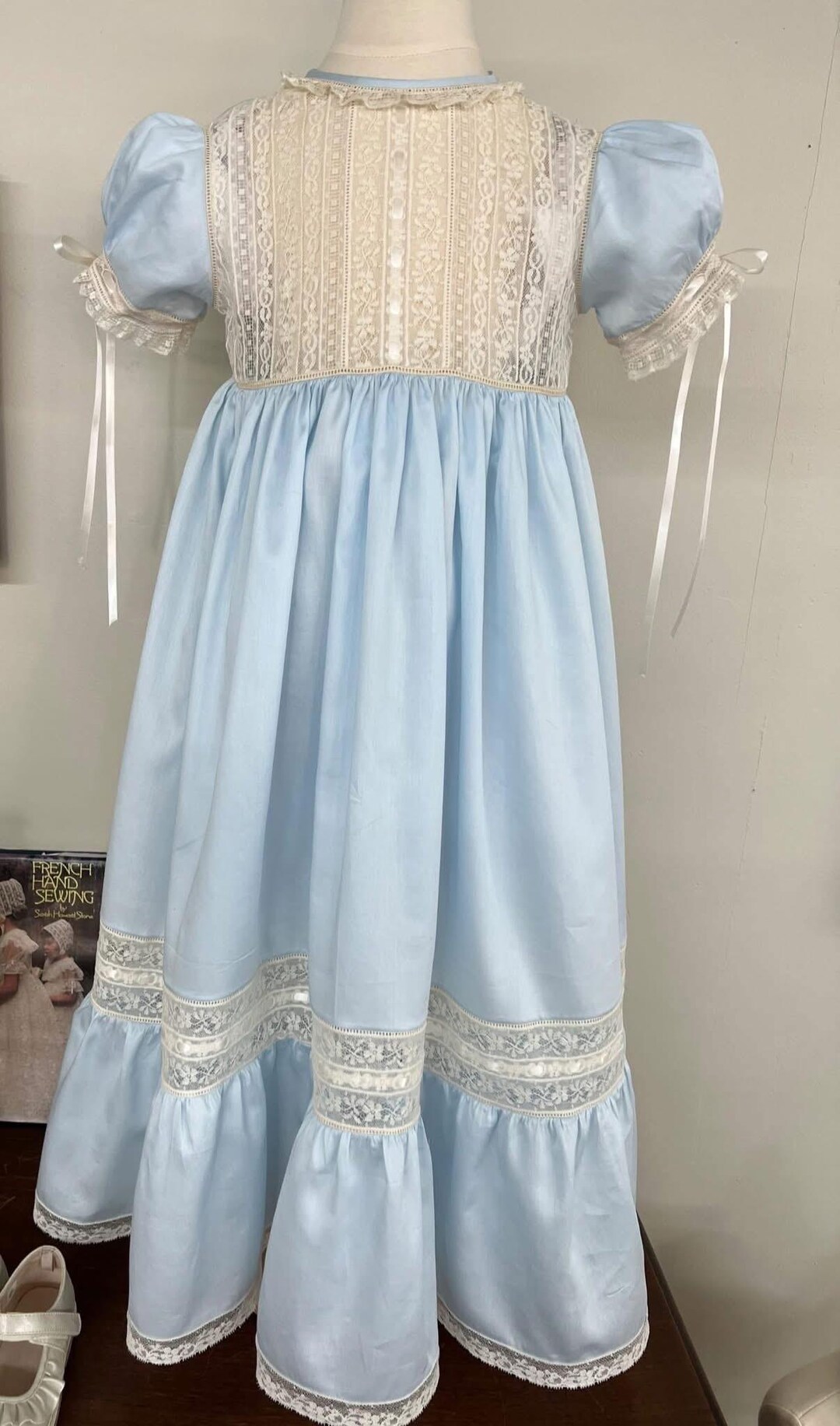 Lajenns Blue Batiste Heirloom Dress With an All Ivory French Lace ...