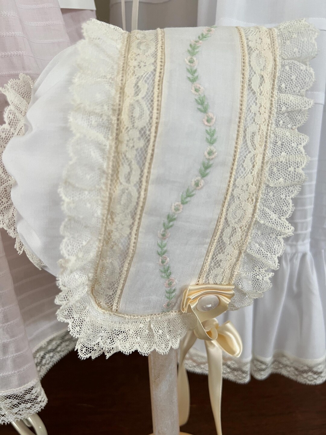 Lajenns White Batiste Heirloom Girl Bonnet Ecru French Lace Swiss ...