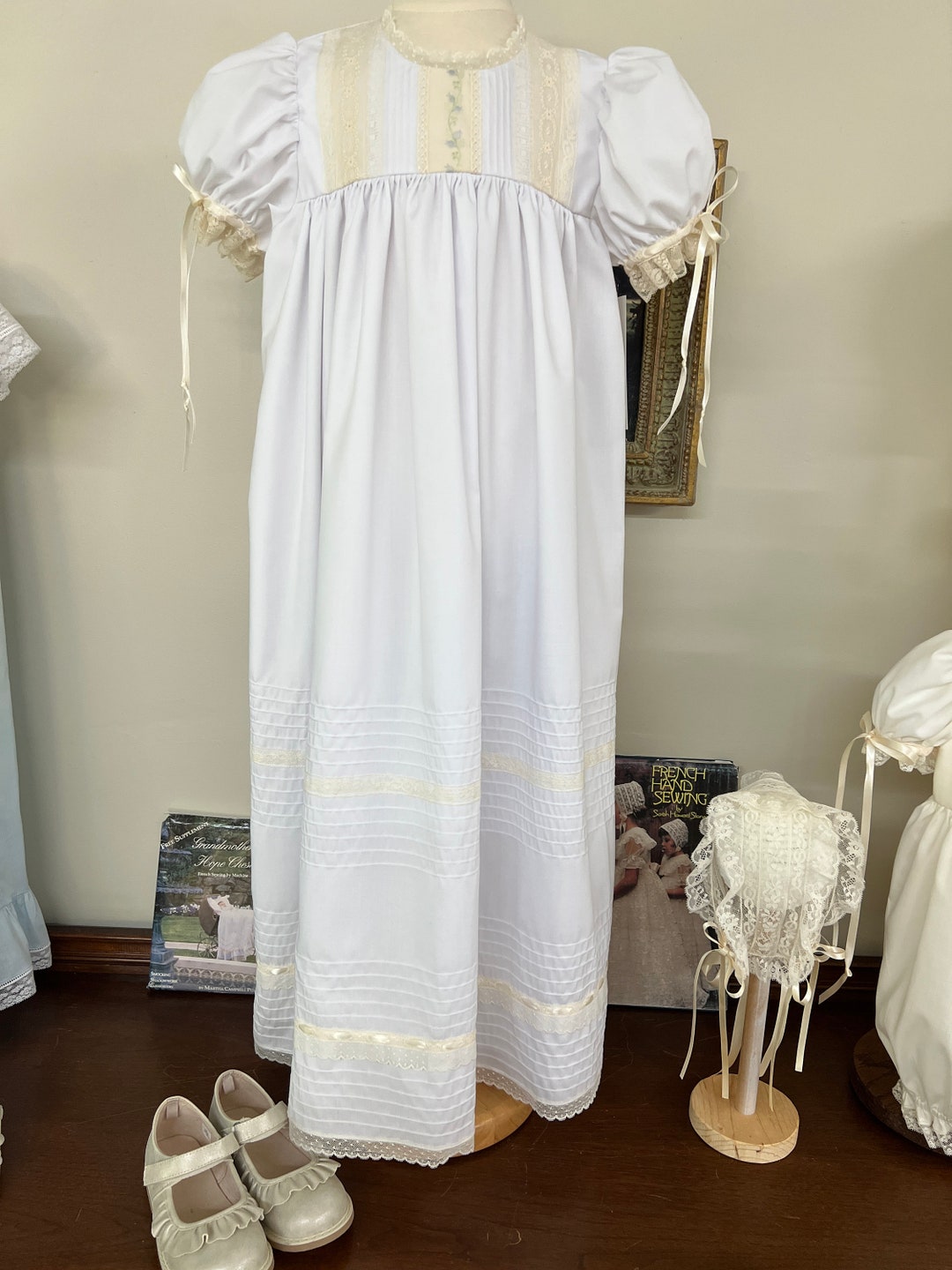 Lajenns White Batiste Heirloom Dress Trimmed With Ivory French Lace ...
