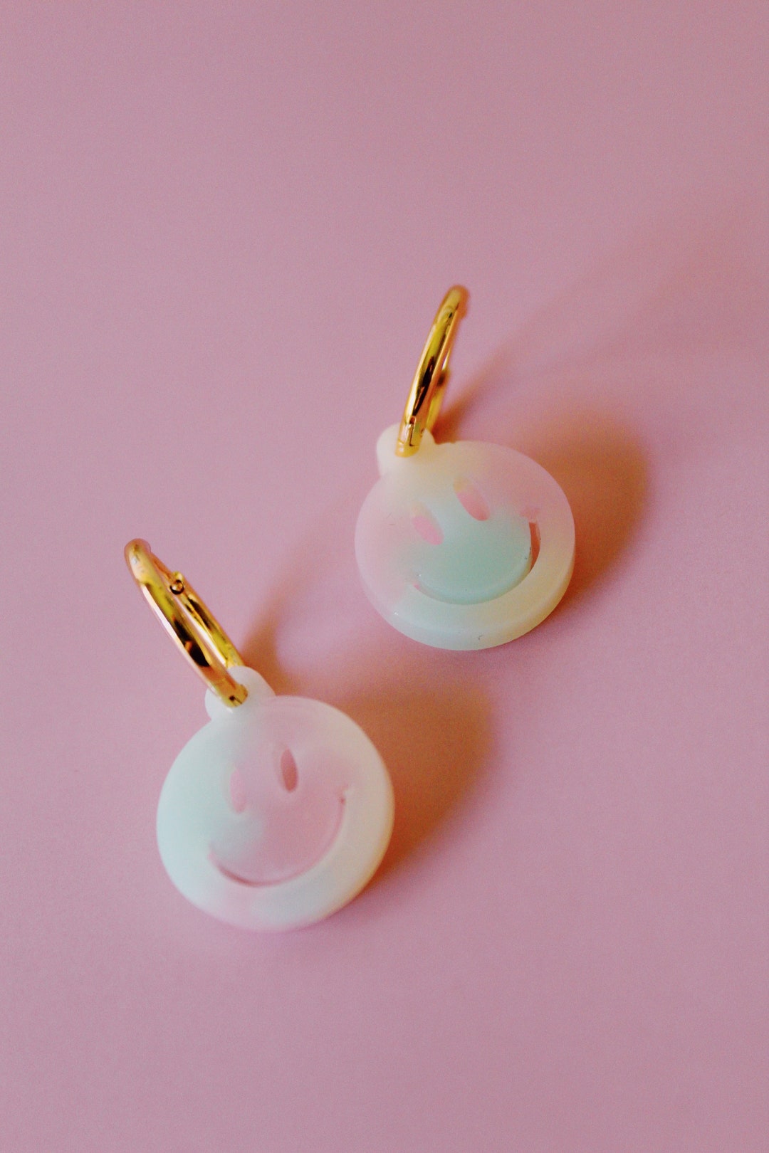 Smiley Face Hoops | Pastel Happy Face Small Hoop Earrings - Etsy