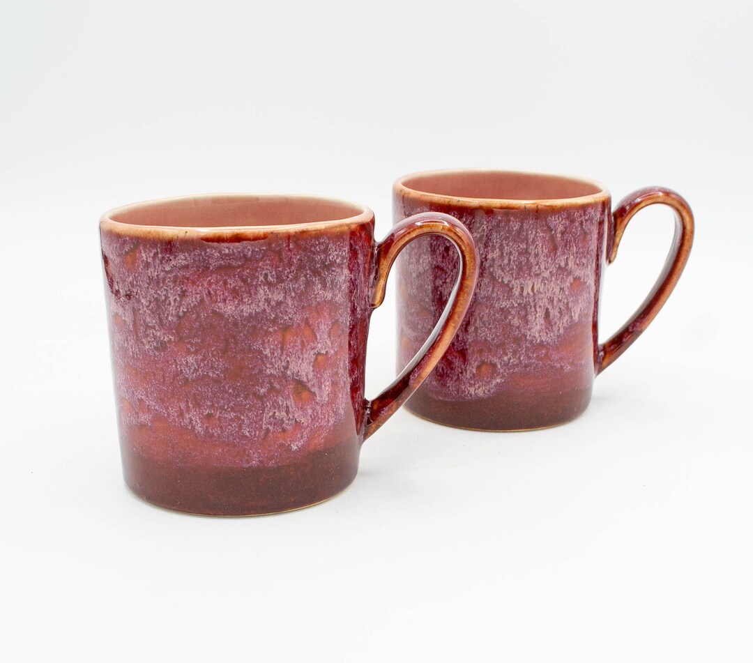 A Pair of Handmade, Stoneware Espresso Coffee Cups With Layered Pink ...