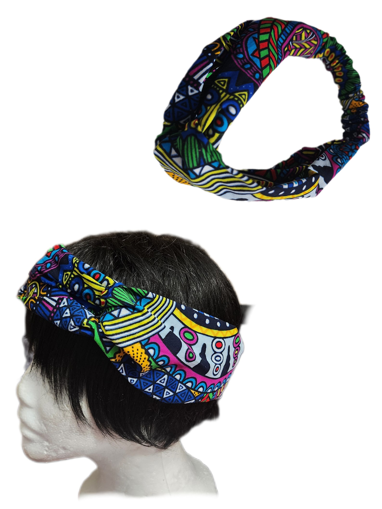 African Print Fabric Bracelet Set: Matching Headband, Colorful Bangles ...
