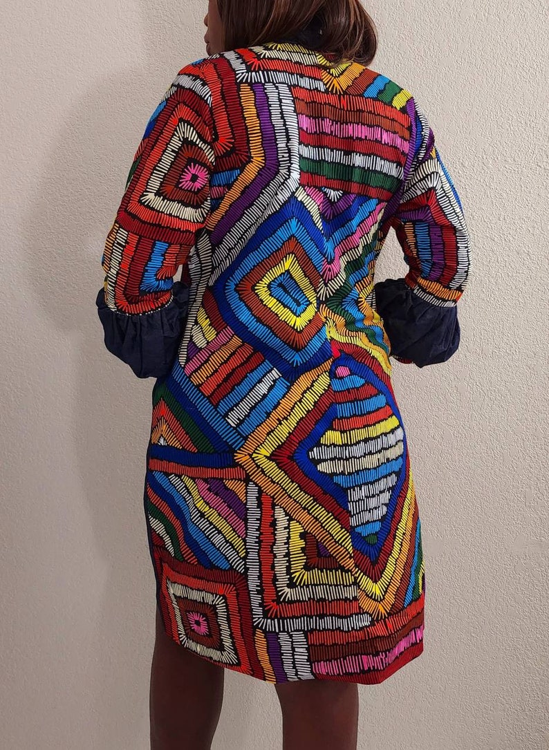 Amichi African Print and Jeans Combo Zip-down Shirt Dress/jacket, Women ...