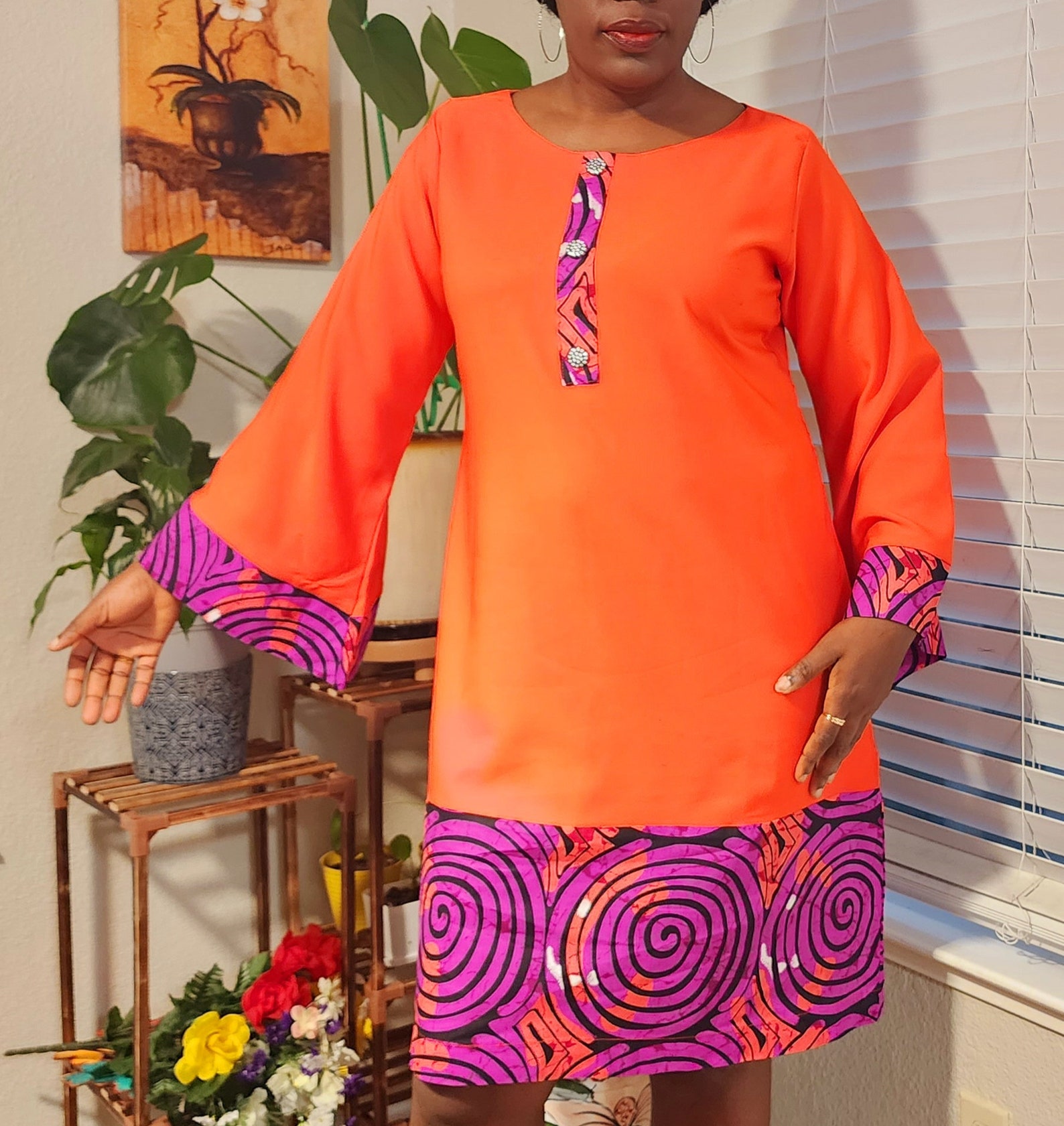 African Print Plain and Patterned A-line Sleeves Free Fit Short Dress ...