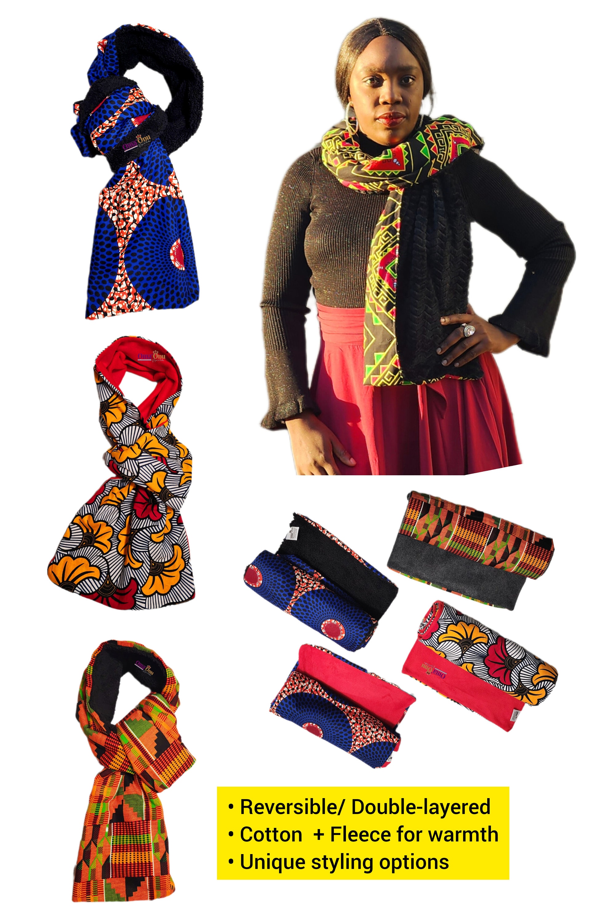 Reversible African Print Fleece Scarf, Infinity Ankara Shawl, Gift Item ...