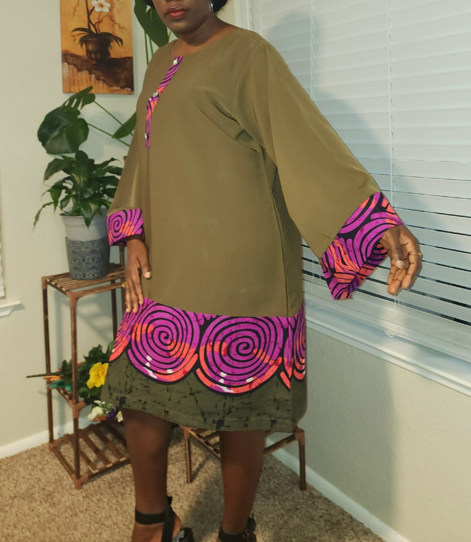 African Print Plain and Patterned A-line Sleeves Free Fit Short Dress ...