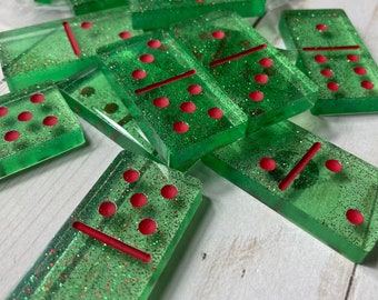 Red and Green Dominoes, Full Glitter Dominoes, Epoxy Resin Dominoes ...