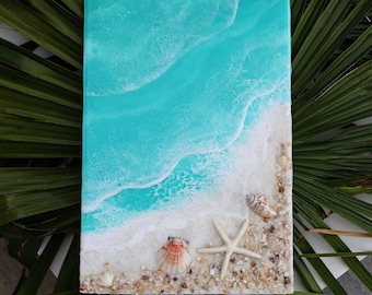 Resin Beach Painting With Real Sand, Resin Ocean Wall Art, Epoxy Wave ...