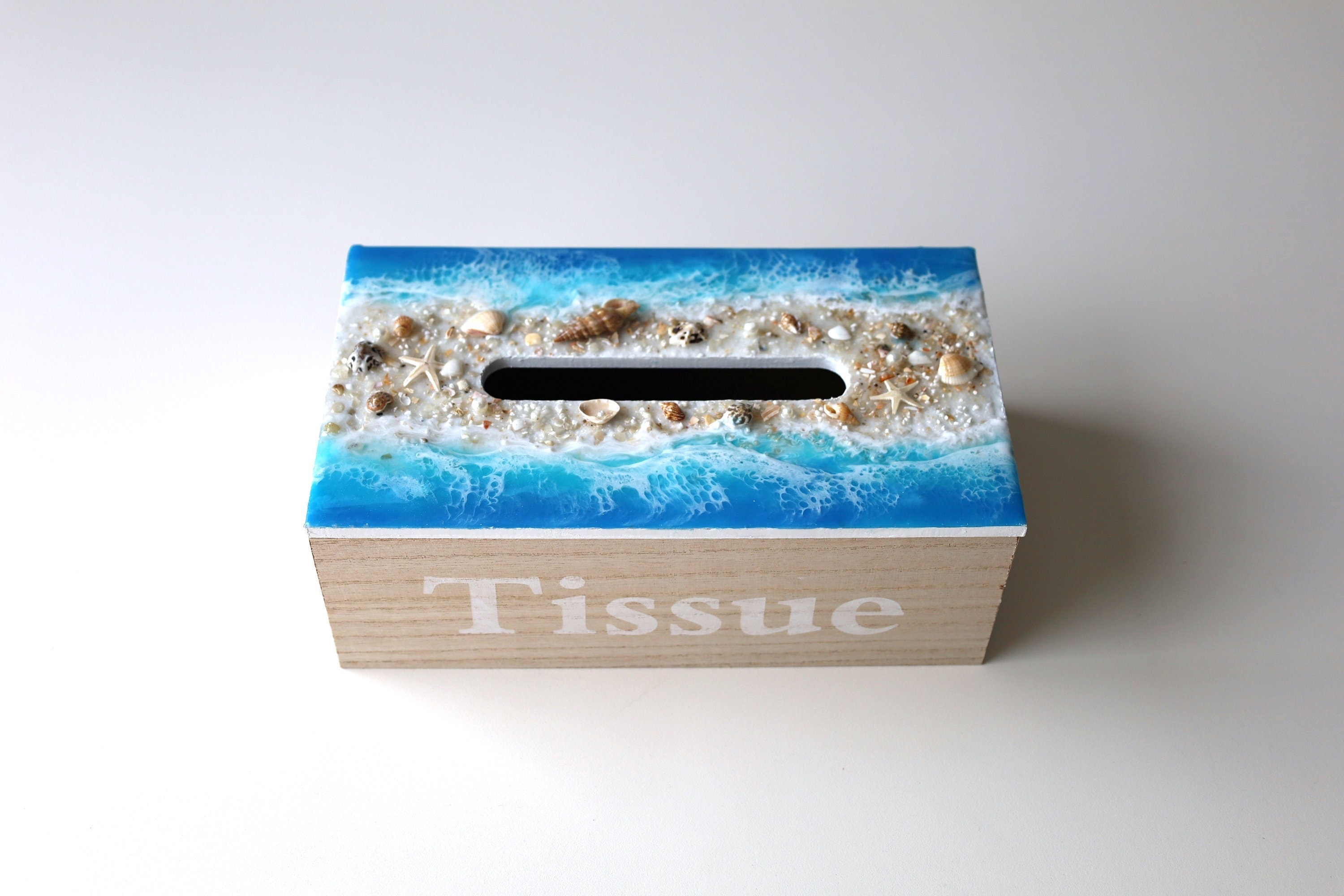 Rectangular Wooden Tissue Box Cover Epoxy Resin Beach Art Ocean ...