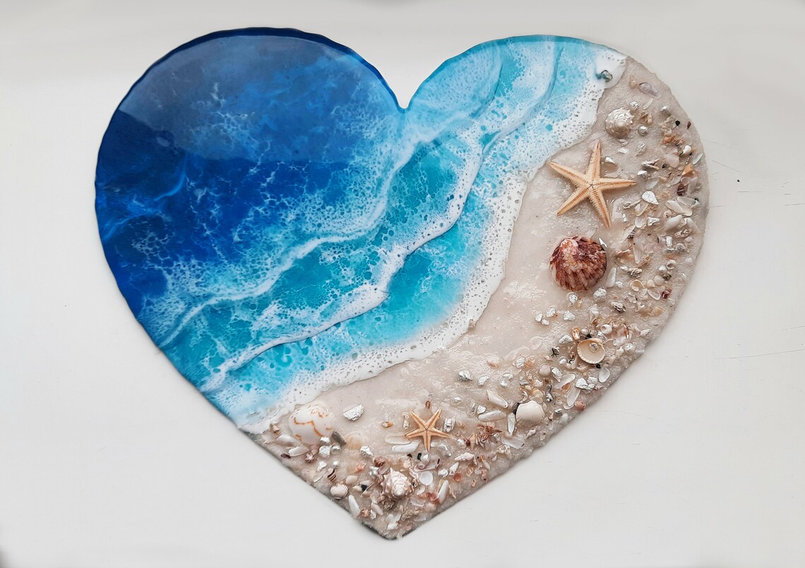 Epoxy Resin Sea Heart Resin Beach Love Art Epoxy Beach - Etsy UK