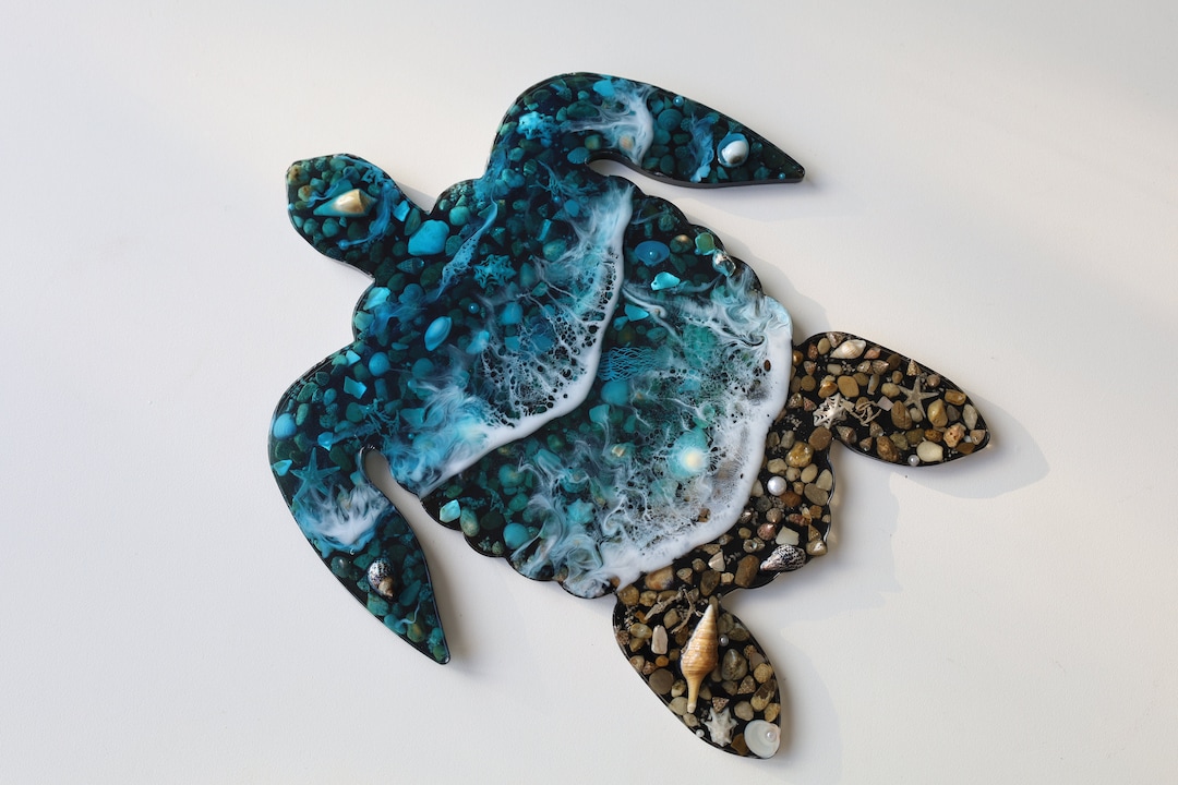 Epoxy Resin Sea Turtle, Resin Beach Art Turtle, Epoxy Beach Painting ...