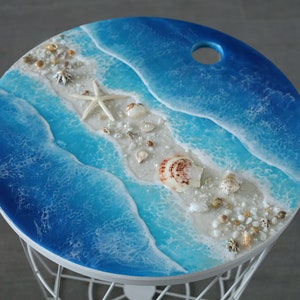 15" Round Resin Beach Table, Epoxy Resin Sea End Table, Epoxy Storage ...