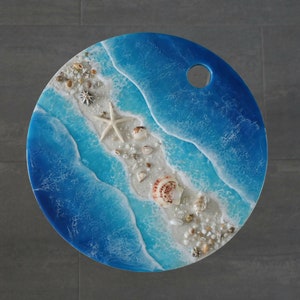 15" Round Resin Beach Table, Epoxy Resin Sea End Table, Epoxy Storage ...