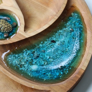 Resin Ocean Snack Turtle Plate, Divided Wooden Beach Art Tray, Serving ...