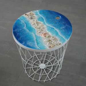 15" Round Resin Beach Table, Epoxy Resin Sea End Table, Epoxy Storage ...