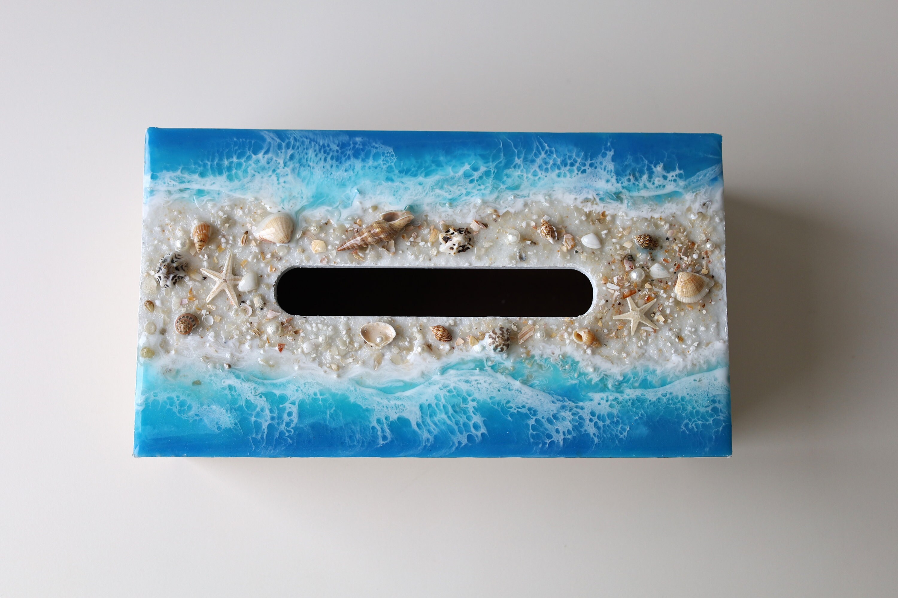 Epoxy Resin Beach Art Tissue Box Cover: Ocean Seascape Decor - Etsy