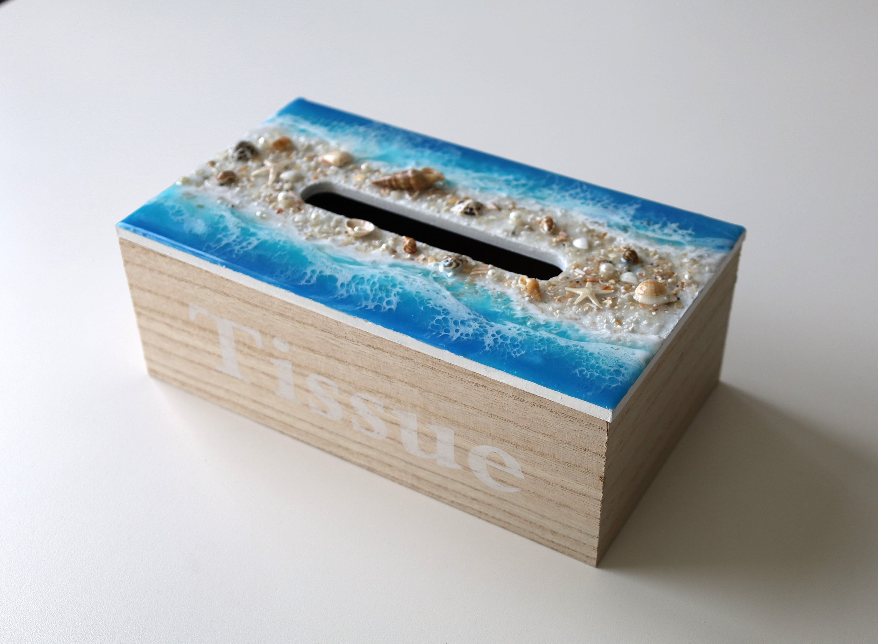 Epoxy Resin Beach Art Tissue Box Cover: Ocean Seascape Decor - Etsy