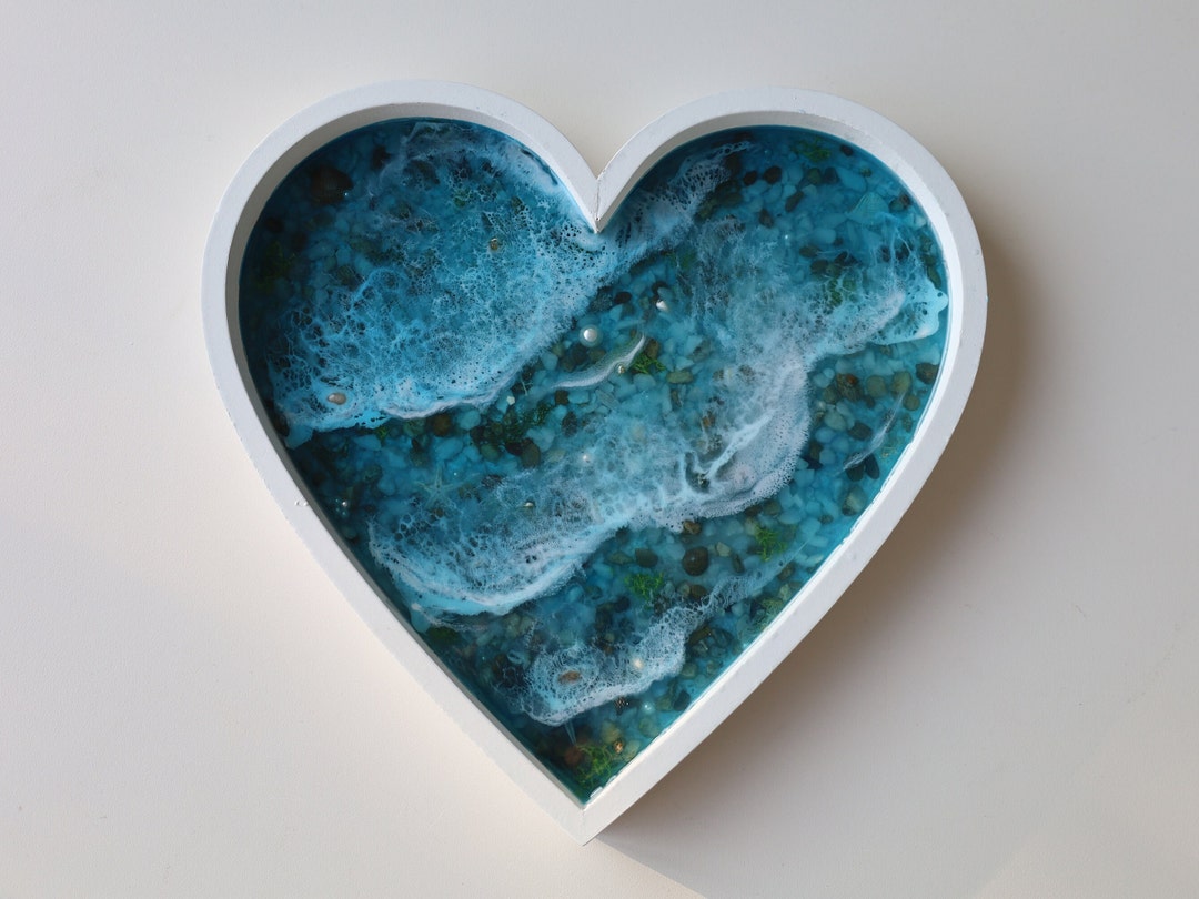 Epoxy Resin Ocean Tray, Heart Shaped Resin Home Decor, Resin Ocean ...