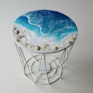15" Round Resin Beach Table, Epoxy Resin Sea End Table, Epoxy Storage ...