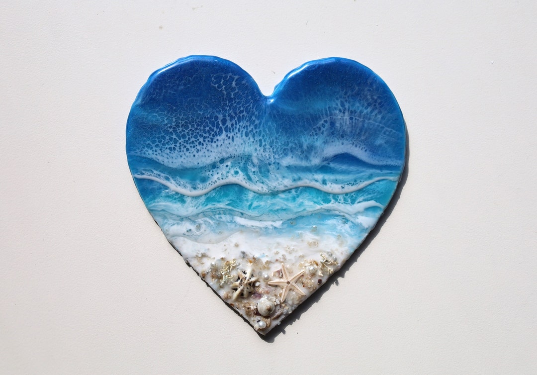 Epoxy Resin Sea Heart Gift, Resin Beach Minimalist Wall Art, Epoxy ...