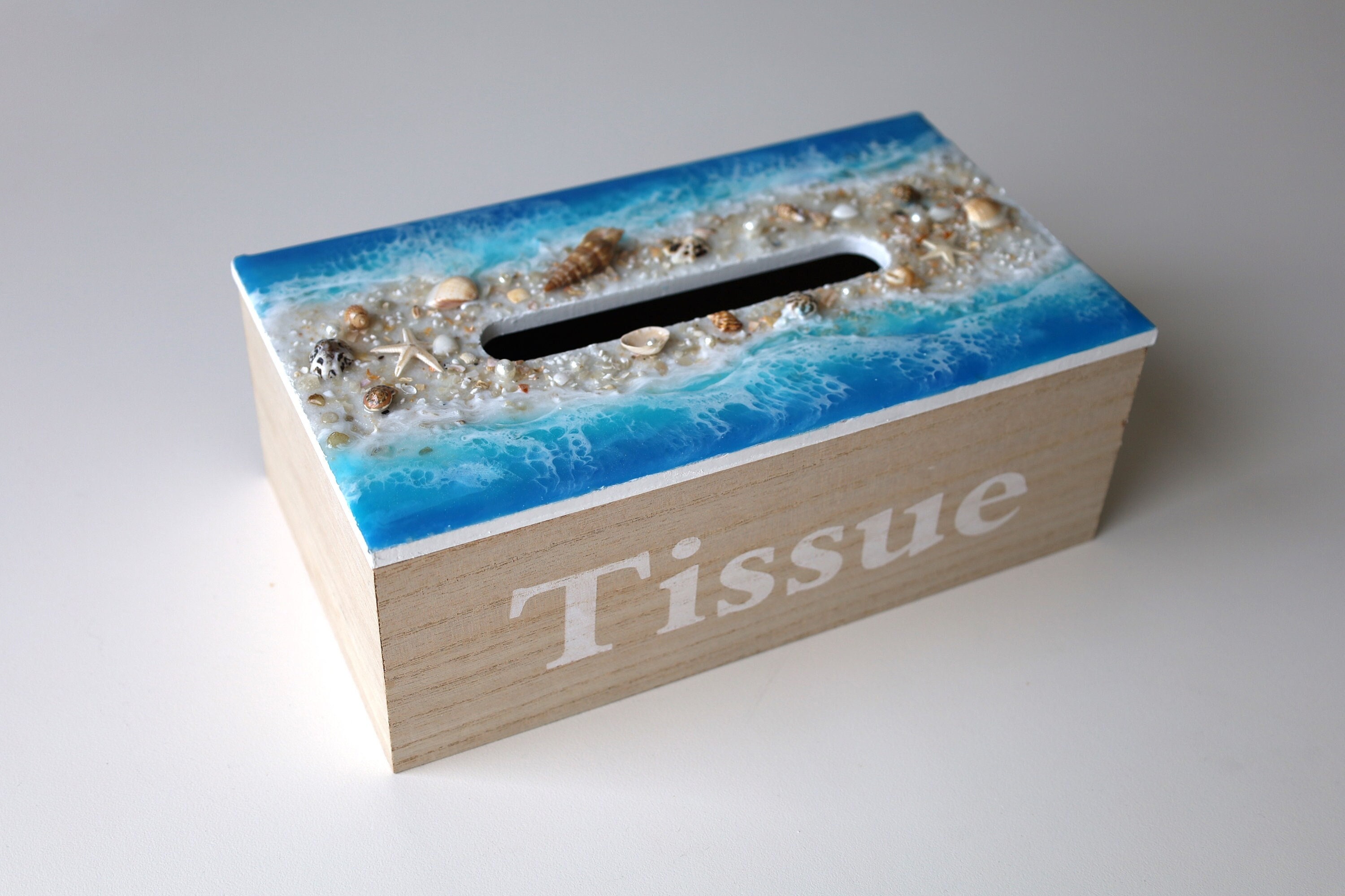 Epoxy Resin Beach Art Tissue Box Cover: Ocean Seascape Decor - Etsy