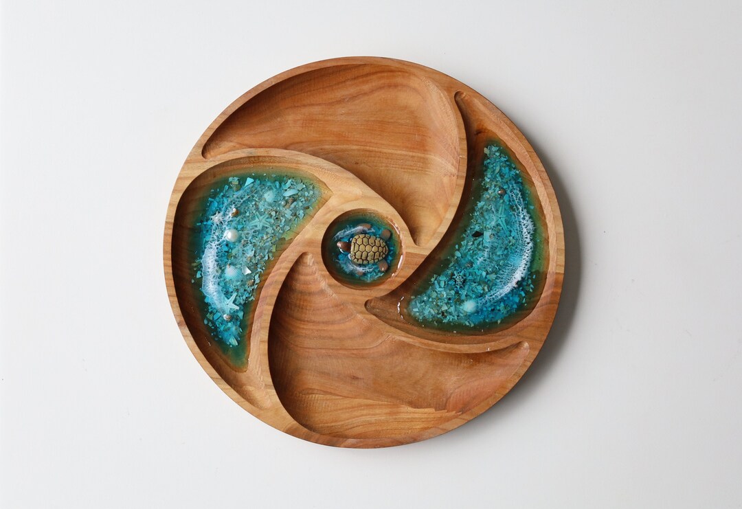 Resin Ocean Snack Turtle Plate, Divided Wooden Beach Art Tray, Serving ...