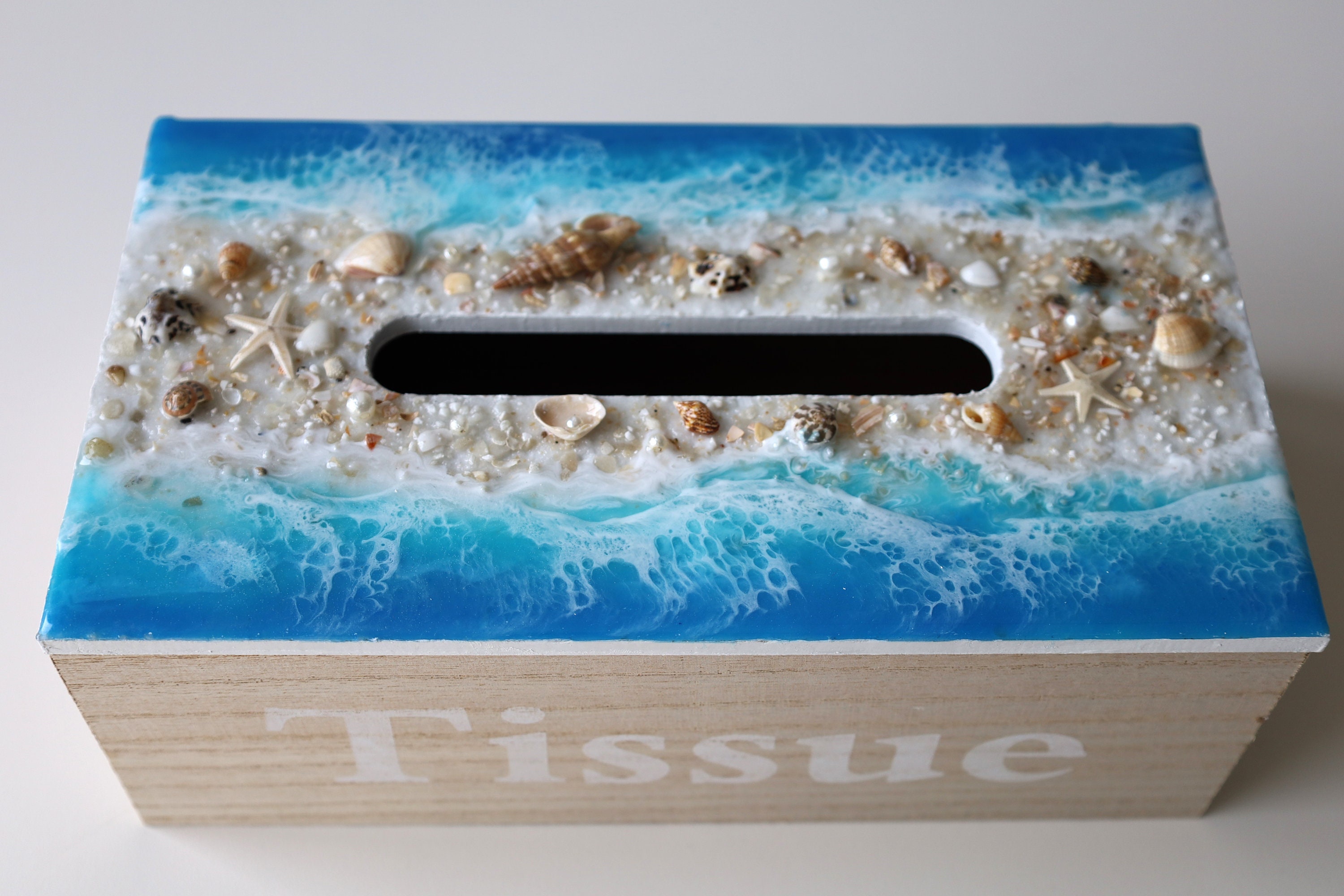 Epoxy Resin Beach Art Tissue Box Cover: Ocean Seascape Decor - Etsy