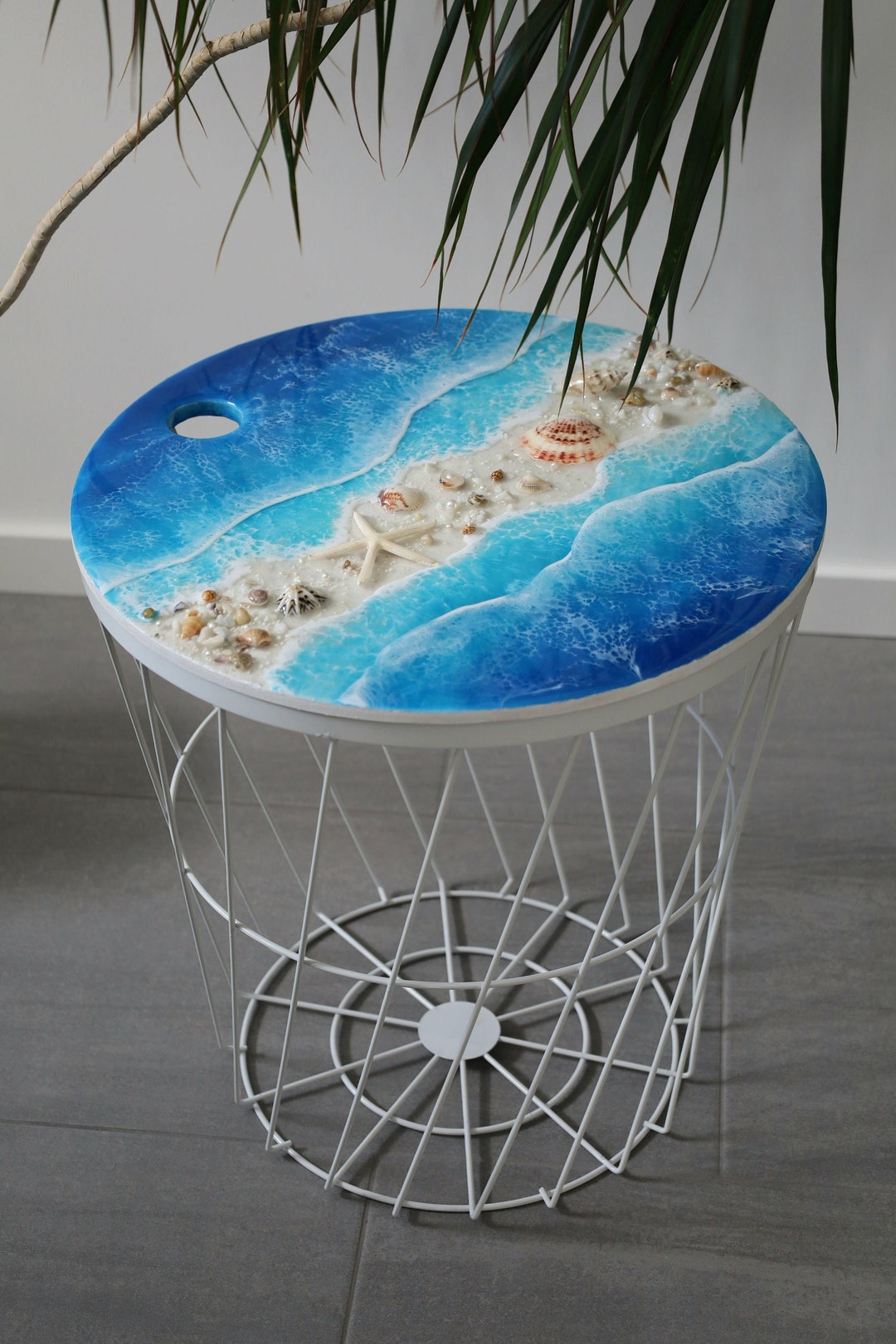 15" Round Resin Beach Table, Epoxy Resin Sea End Table, Epoxy Storage ...