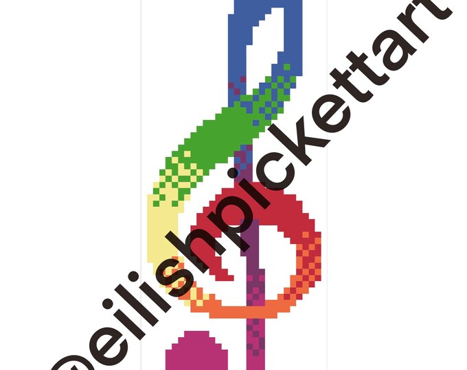 Cross Stitch Pattern Music Hand Musical Notes Treble Clef Bass Rainbow ...