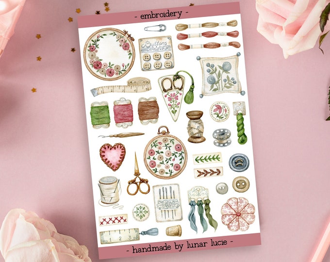 Embroidery Sticker Sheet | Sewing Stickers | Crafting Hobby Deco ...