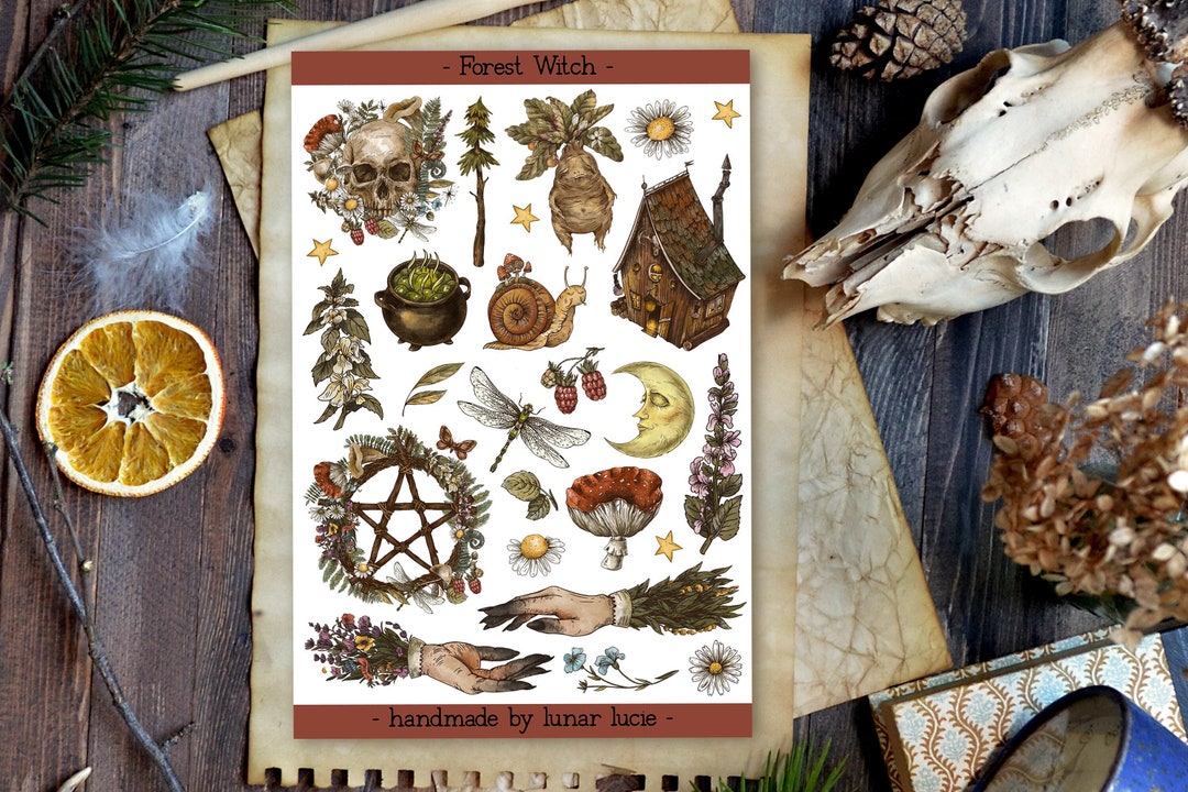 Wiccan Forest Witch Sticker Sheet | Witchy Stationery | Halloween Witch ...