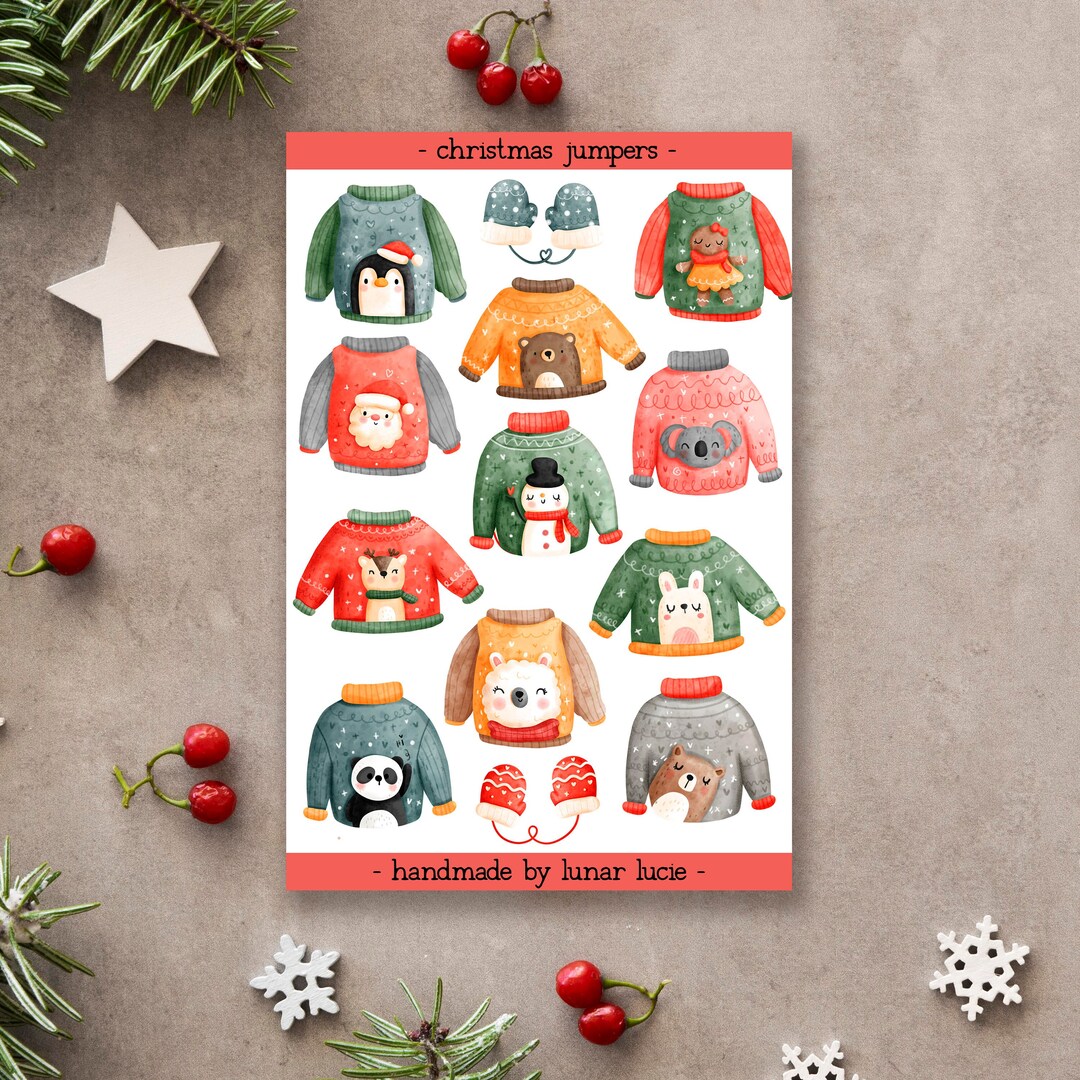 Christmas Jumper Sticker Sheet Christmas Sweater Stickers Cute ...