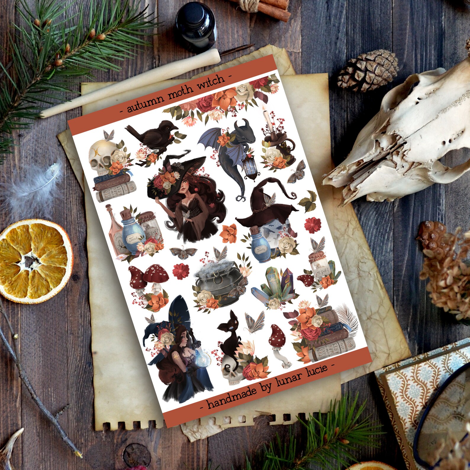 Autumn Moth Witch Sticker Sheet Witch Decor Stickers Pagan - Etsy