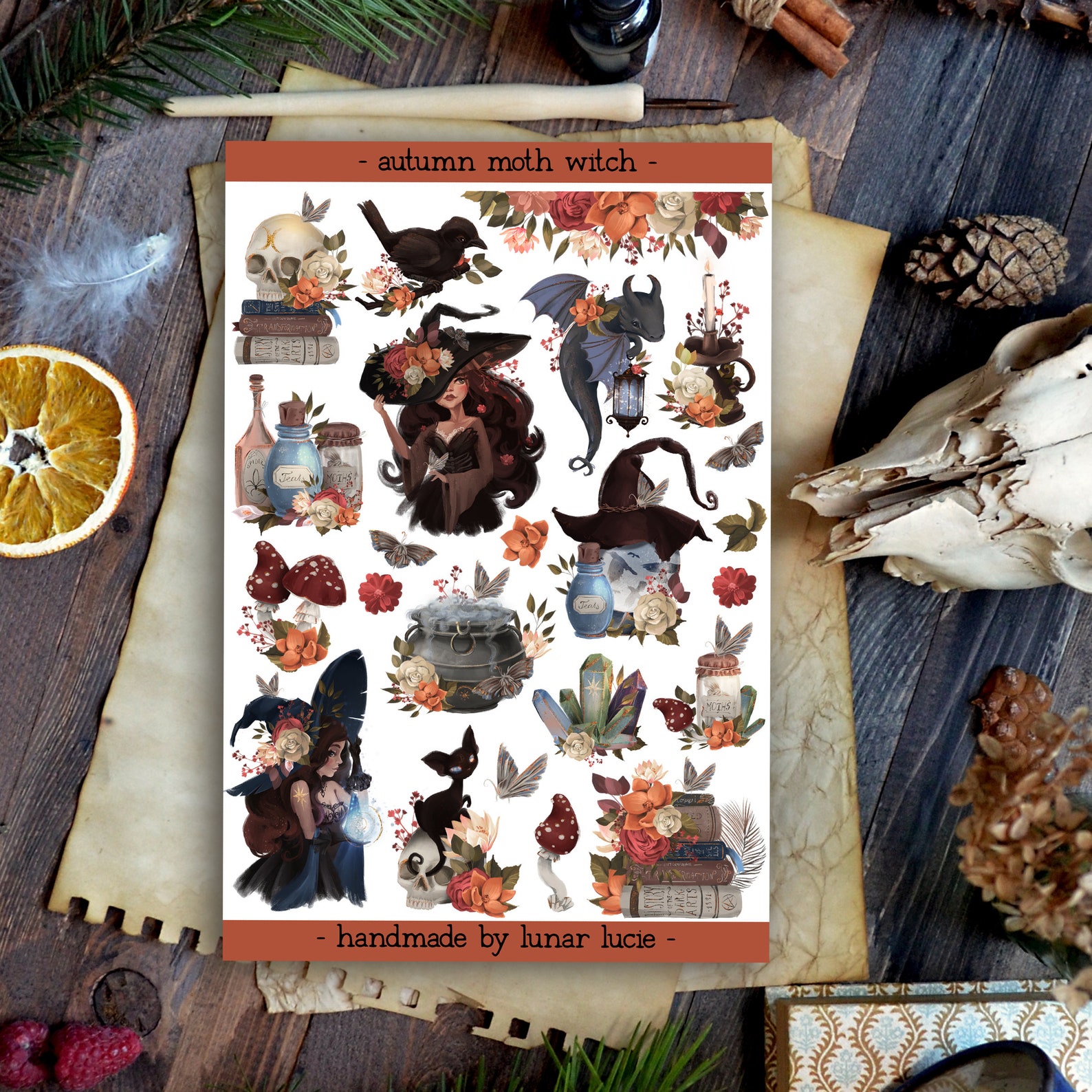 Autumn Moth Witch Sticker Sheet Witch Decor Stickers Pagan | Etsy