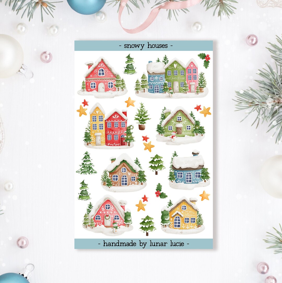 Snowy Houses Stickers Scandi Christmas Stickers Winter Stickers Snow ...